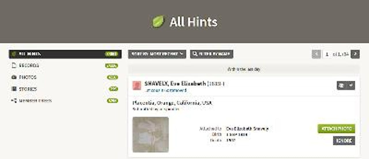 Viewing Your Hints On The All Hints Page - Ancestry Academy
