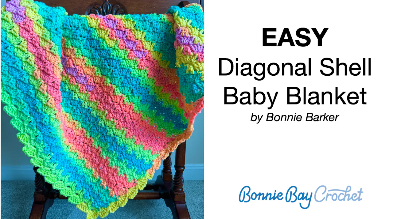 EASY Diagonal Shell Baby Blanket - Bonnie Bay Crochet