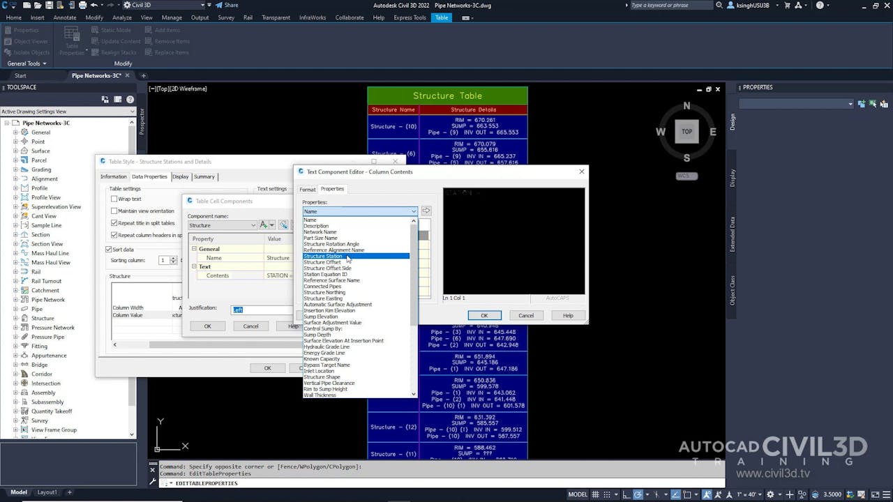12 Creating Pipe and Structure Tables - CIVIL3D.TV