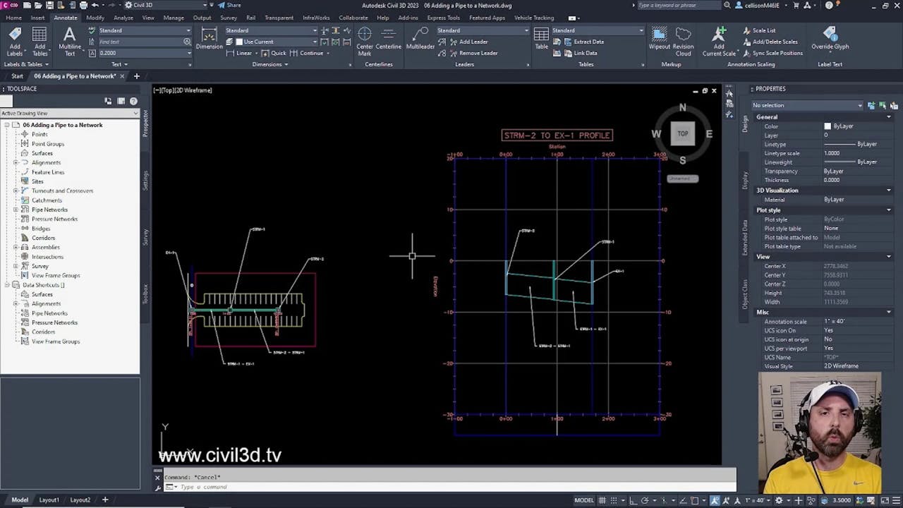06 Adding a Pipe to a Network - Civil 3D 2023 to 2024 Pipe Network ...