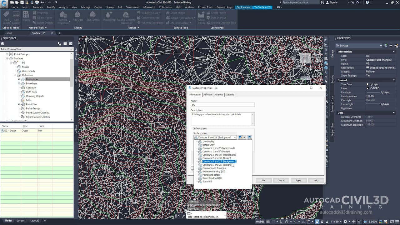 05 Adding an Outer Boundary to a Surface - CIVIL3D.TV