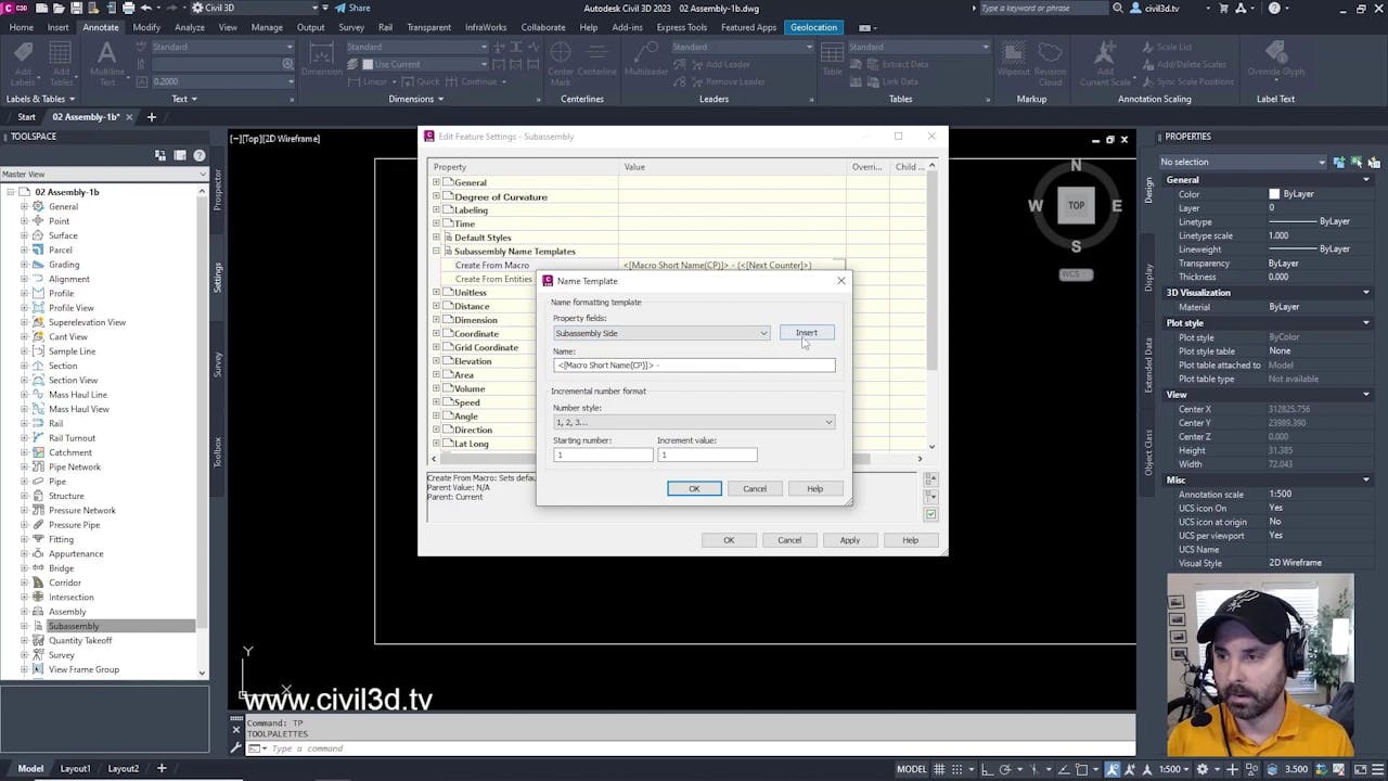 02 Modifying the Subassembly Name Template - Civil 3D 2023 to 2024 Corridor Assembly Essentials ...