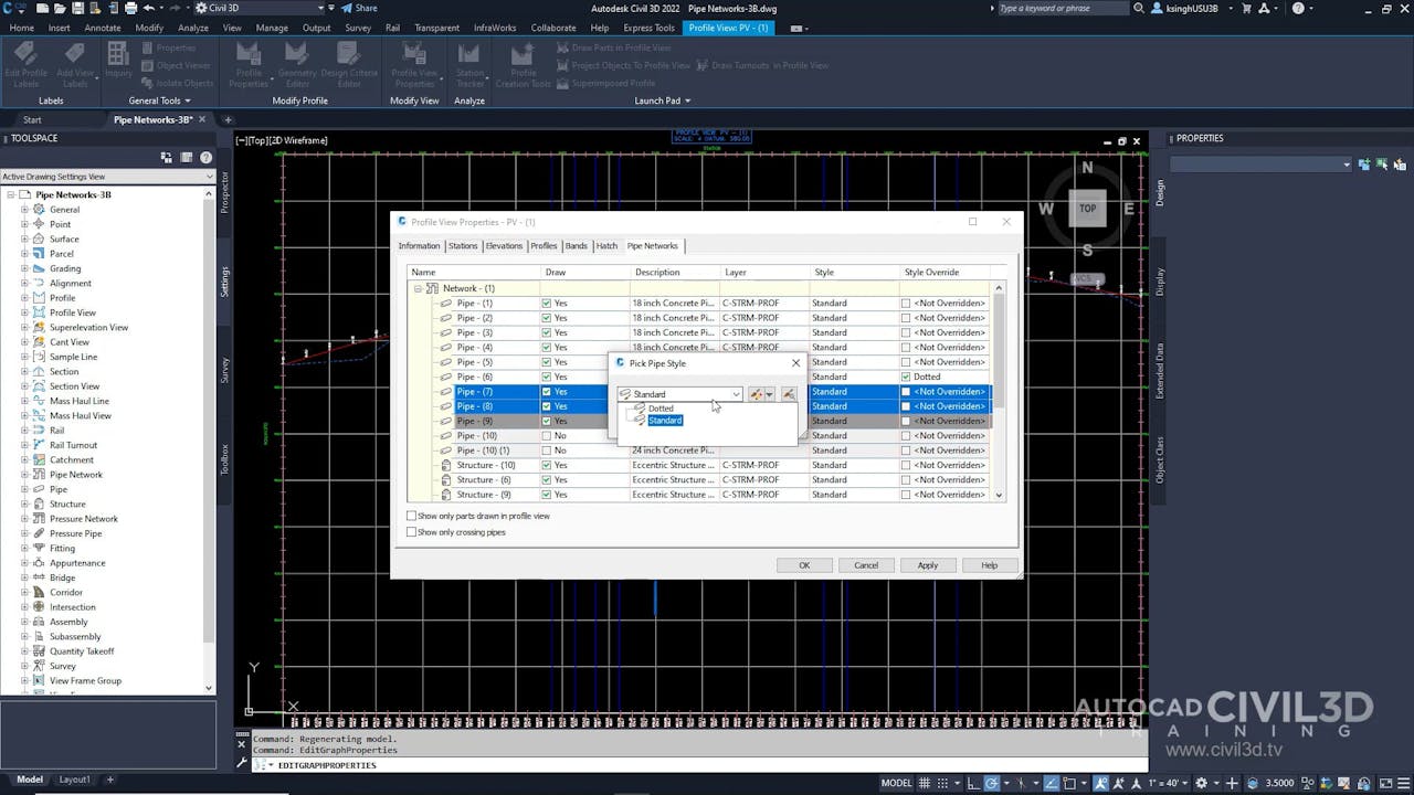 10 Overriding the Style of a Pipe Network Part in a Profile View - CIVIL3D.TV