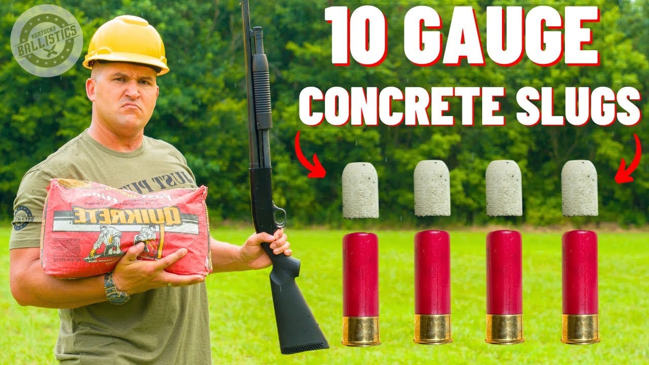 How Powerful Are Concrete Bullets ??? (10 Gauge Slugs & Buckshot ...