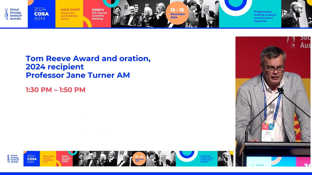 Tom Reeve Award and oration, 2024 recipient Professor Jane Turner AM - armchairmedical.tv