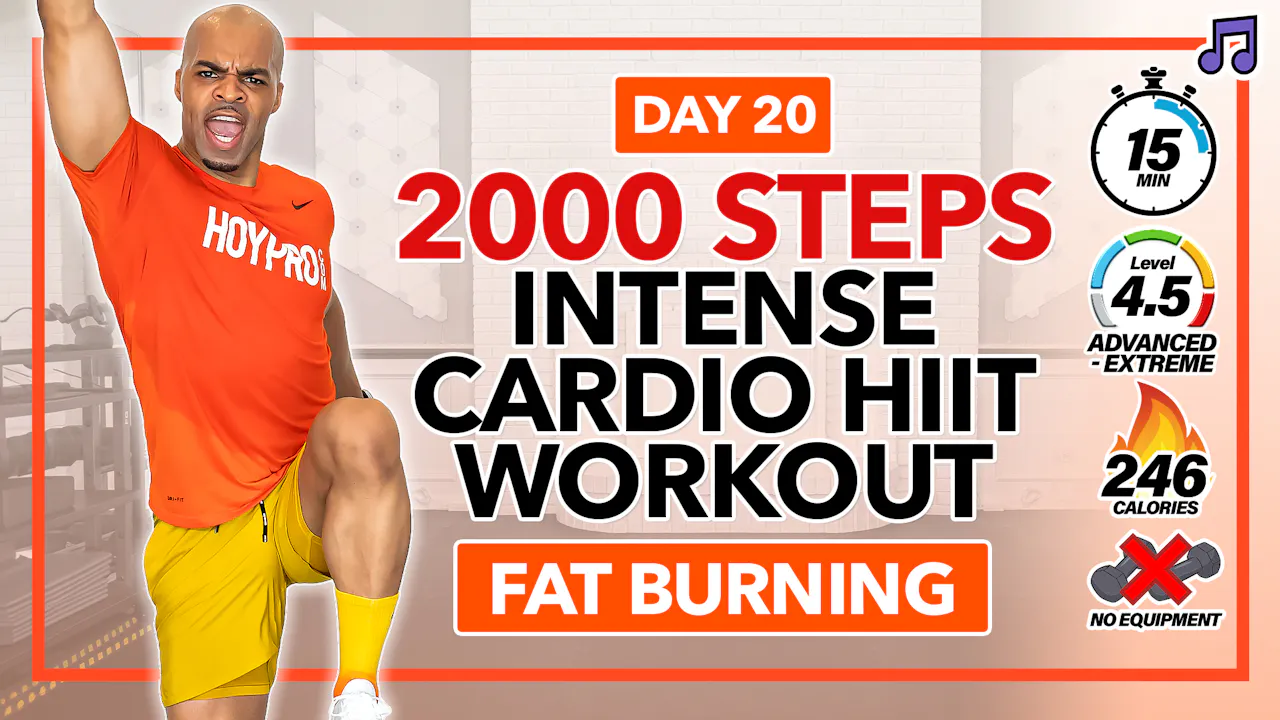 15 Minute INTENSE Standing Cardio HIIT Workout - 2000 Steps #20 (Music ...
