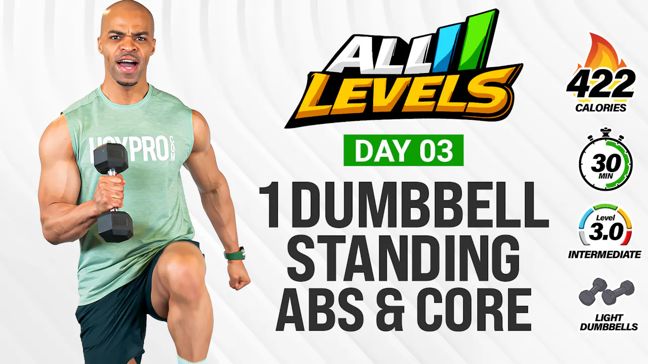 30 Minute One Dumbbell Standing Abs & Core Workout - ALL LEVELS #003 ...