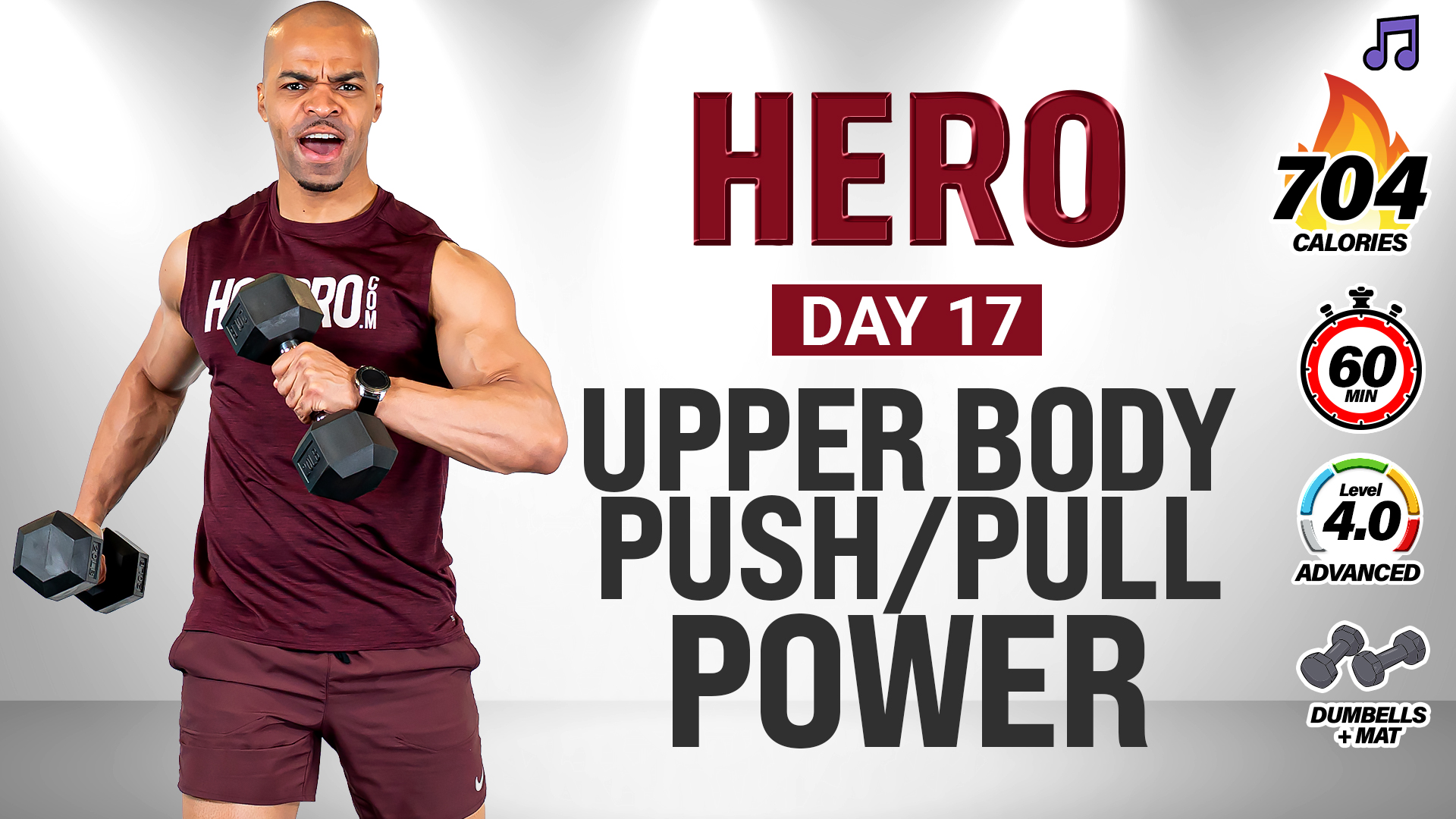 30 & 60 Minute Upper Body Push Pull Power Workout - HERO #017 ...