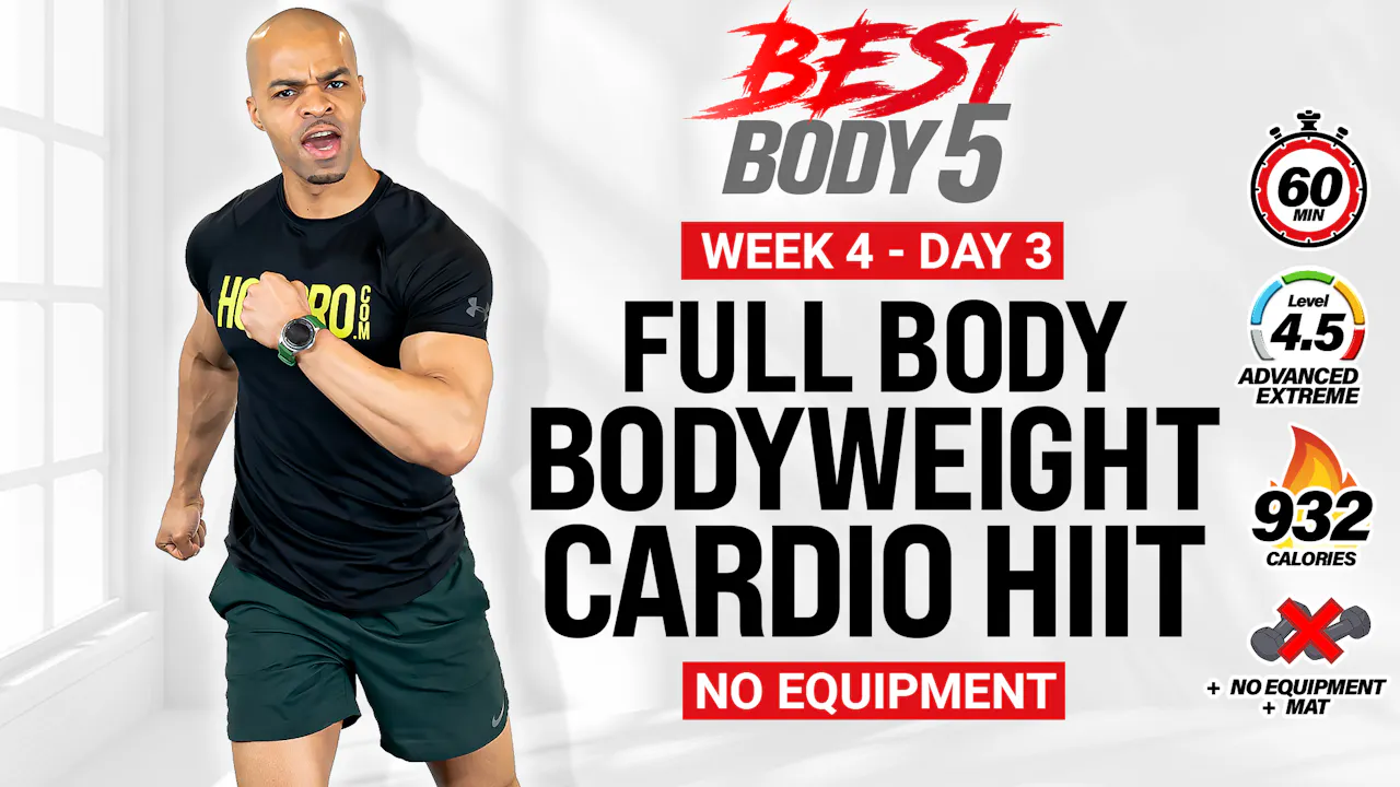 60 Minute INTENSE Full Body Bodyweight HIIT Workout - BB5 W4: Day 3 ...