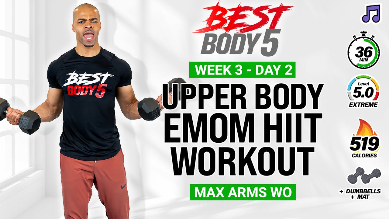 36 Minute Upper Body EMOM Strength Workout - BB5 W3: Day 2 (Music) - 36 ...
