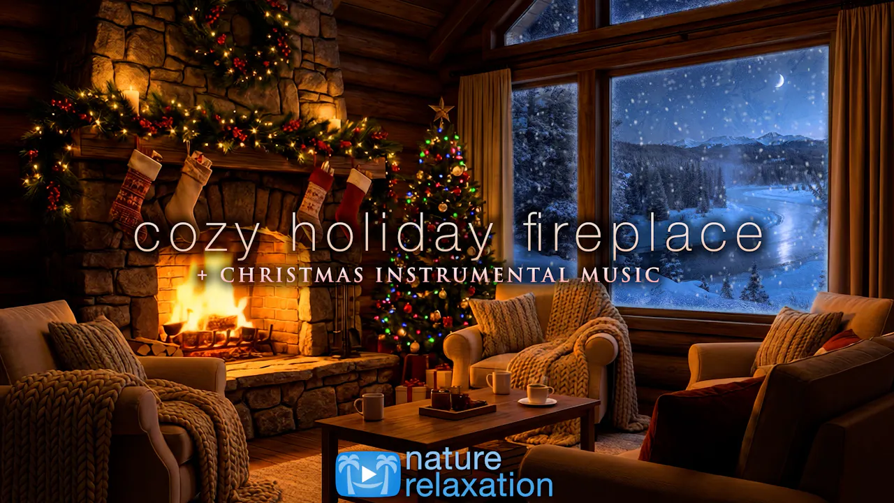 Cozy Holiday Fireplace (+ Christmas Instrumental Music) 8HR Screensaver ...