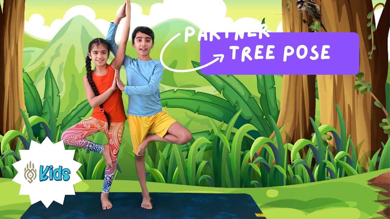 How To Practice Partner Double Tree Pose | An OM Warrior Kids Yoga Pose ...
