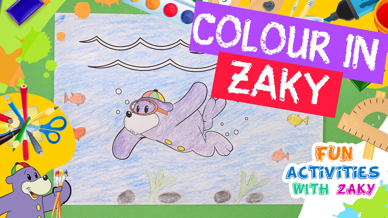 Let's Colour in Zaky Swimming Underwater - One4Kids TV