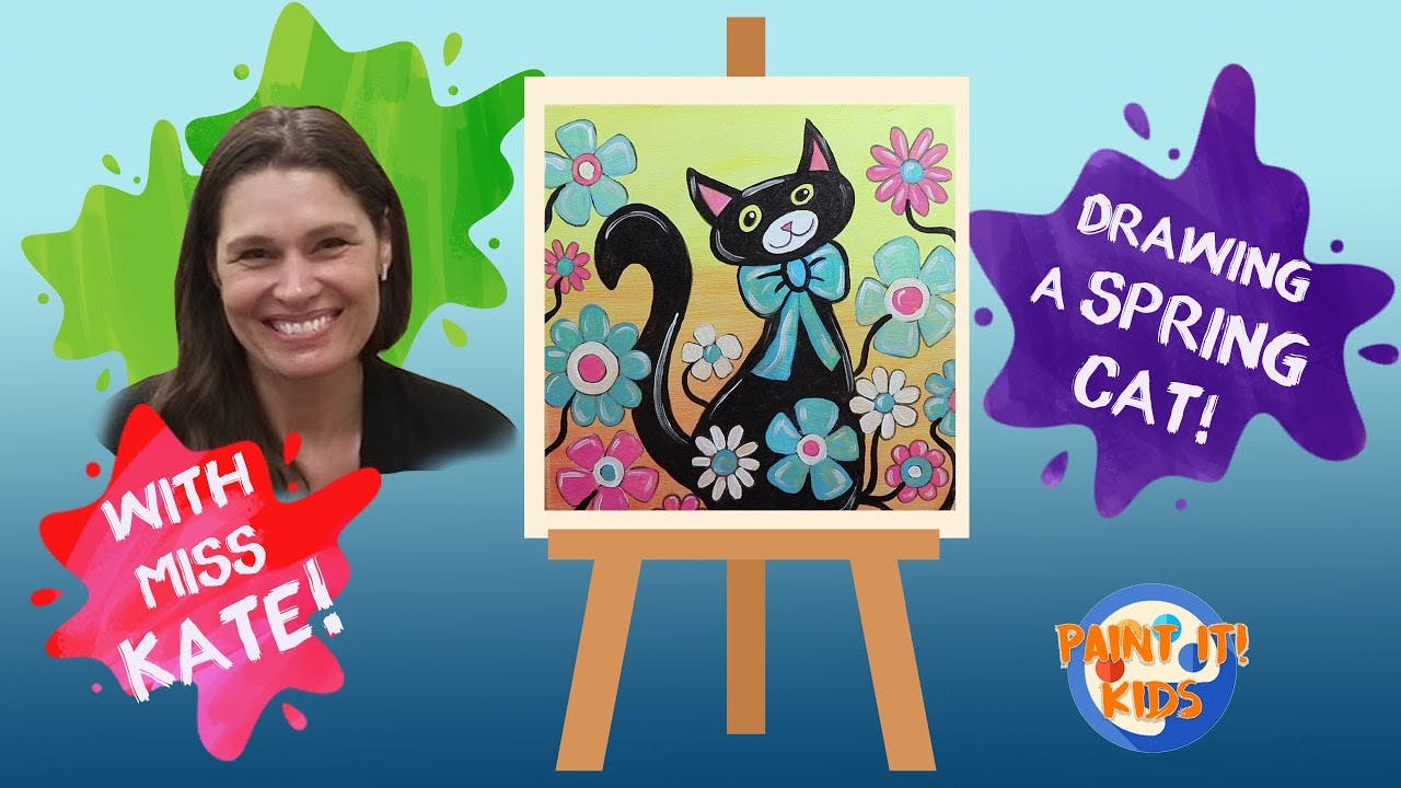 Drawing and Painting for Kids - How to Draw a Spring Cat - Art for Kids ...