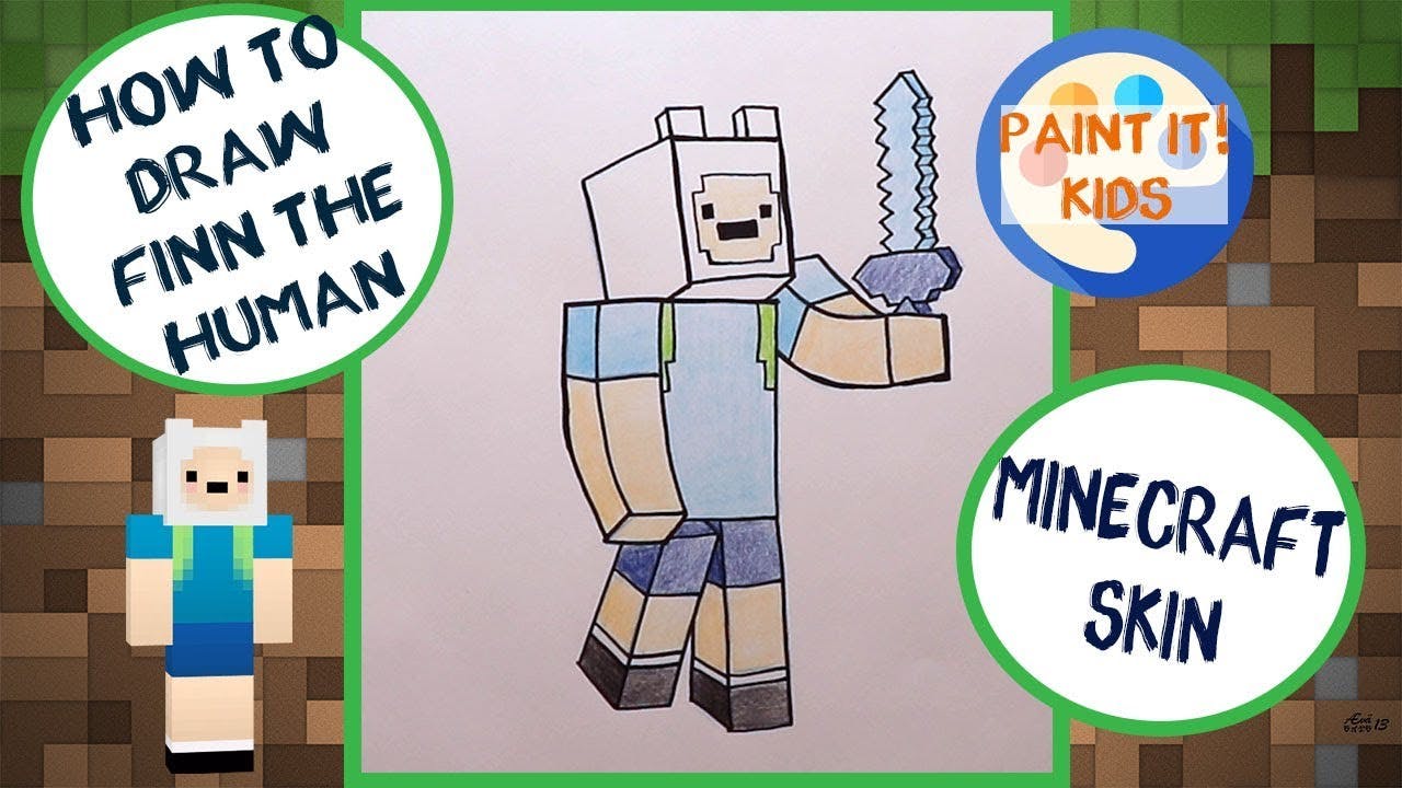 How to Draw a Minecraft Person Finn the Human - Paint It Kids