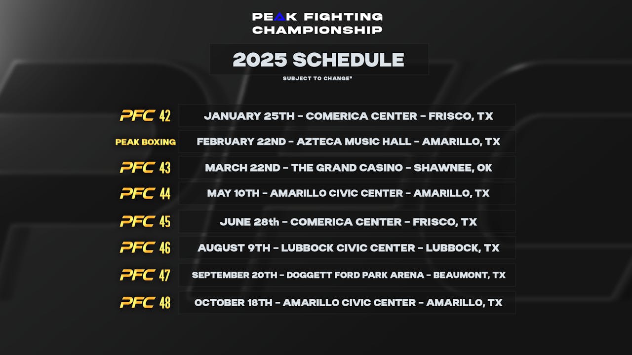 2025 PFC Schedule - Peak Fighting On Demand