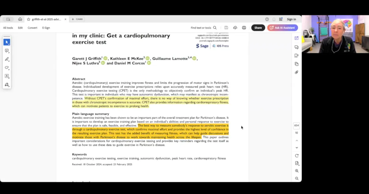 Nov2025 Research ~ Advice to People w/ Parkinsons ~Cardiopulmo Exercise ...