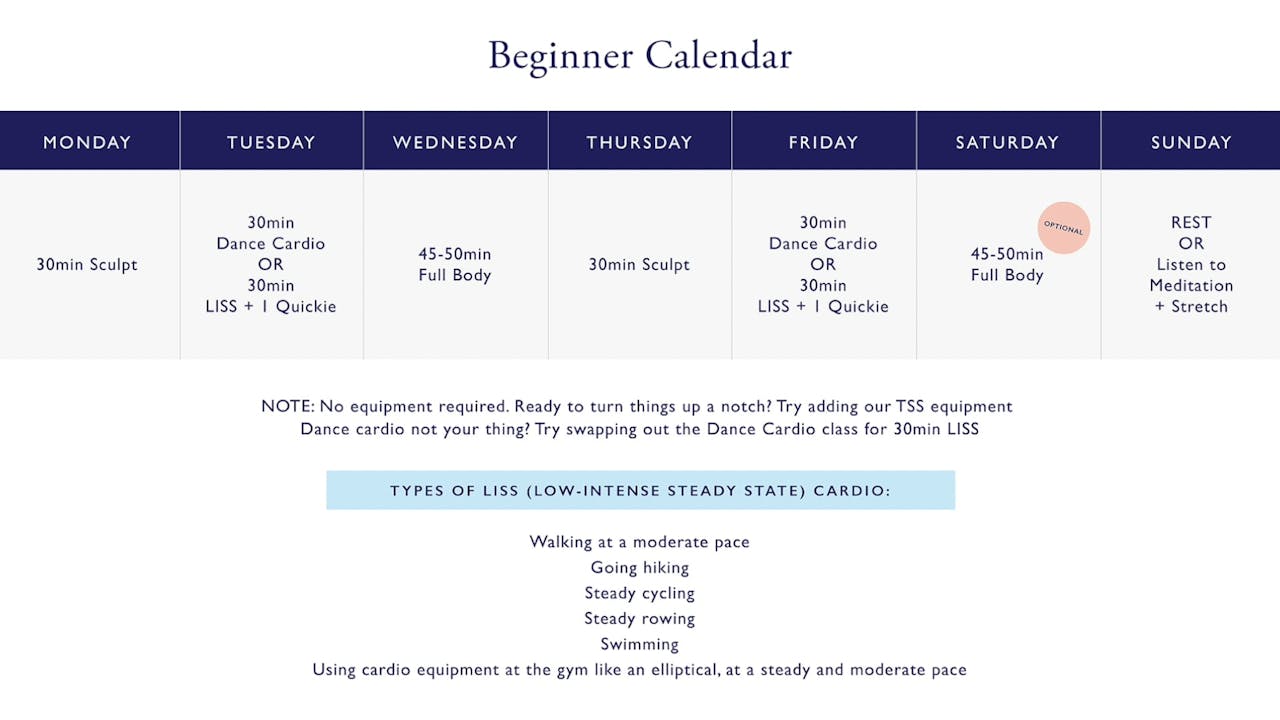 BEGINNER CALENDAR - The Sculpt Society