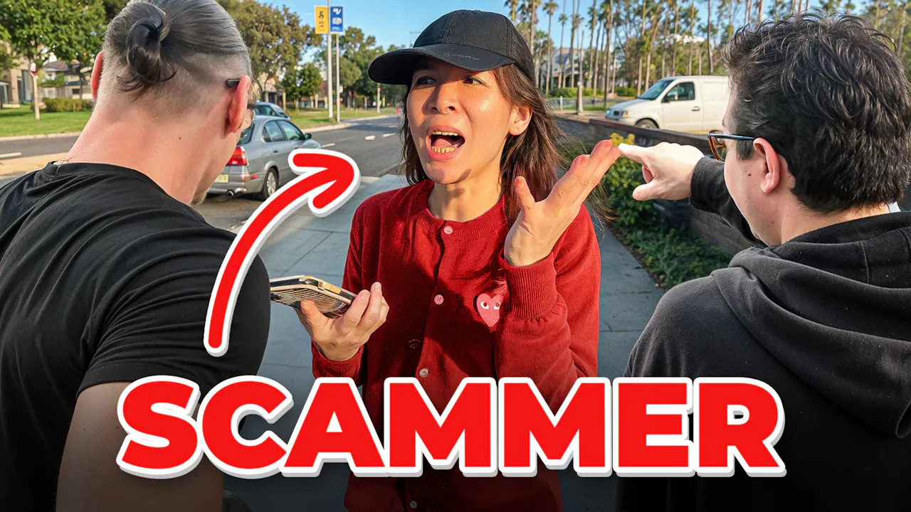 Female Scammer PANICS and Bolts Into Traffic - Trilogy Plus