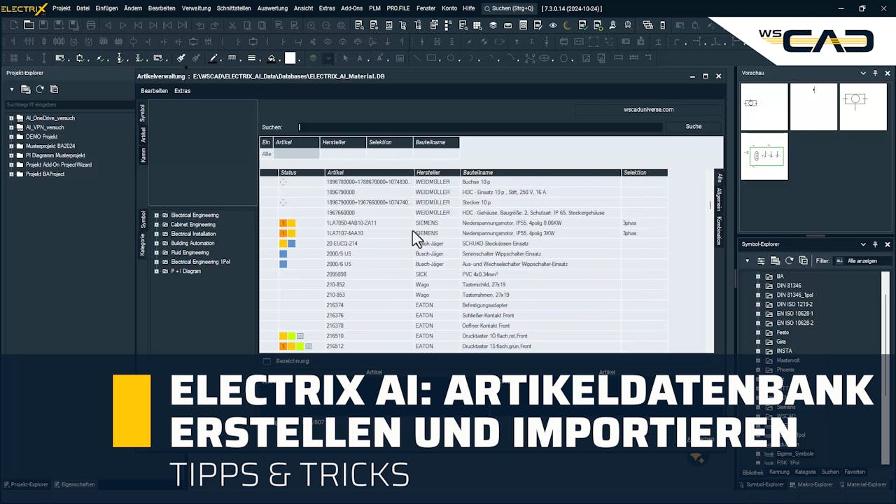ELECTRIX AI: Artikeldatenbank erstellen und importieren - Tipps & Tricks - WSCADEMY