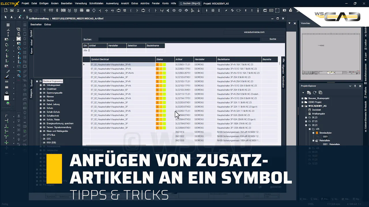 Anfügen von Zusatzartikeln an ein Symbol - Tipps & Tricks - WSCADEMY