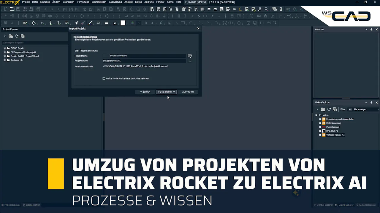 Umzug von Projekten von ELECTRIX ROCKET zu ELECTRIX AI - WSCADEMY