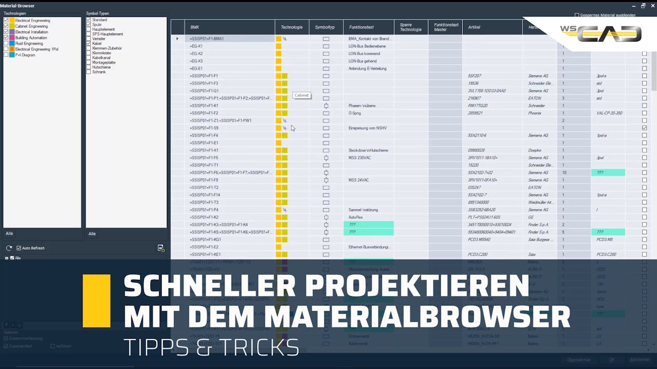 Schneller projektieren mit dem Material-Browser - Tipps & Tricks - WSCADEMY