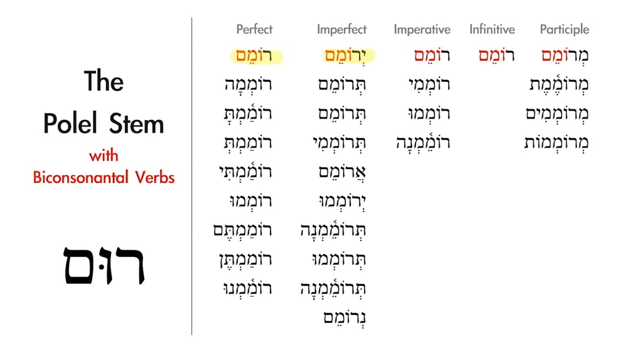 Basics of Biblical Hebrew - Session 31 - The Piel Stem Weak Verbs ...